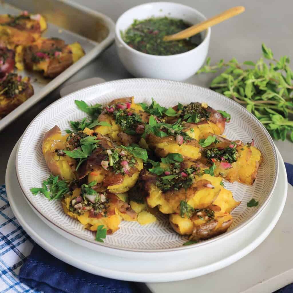 Smashed Red Potatoes Recipe with Chimichurri - Cook Eat Live Love