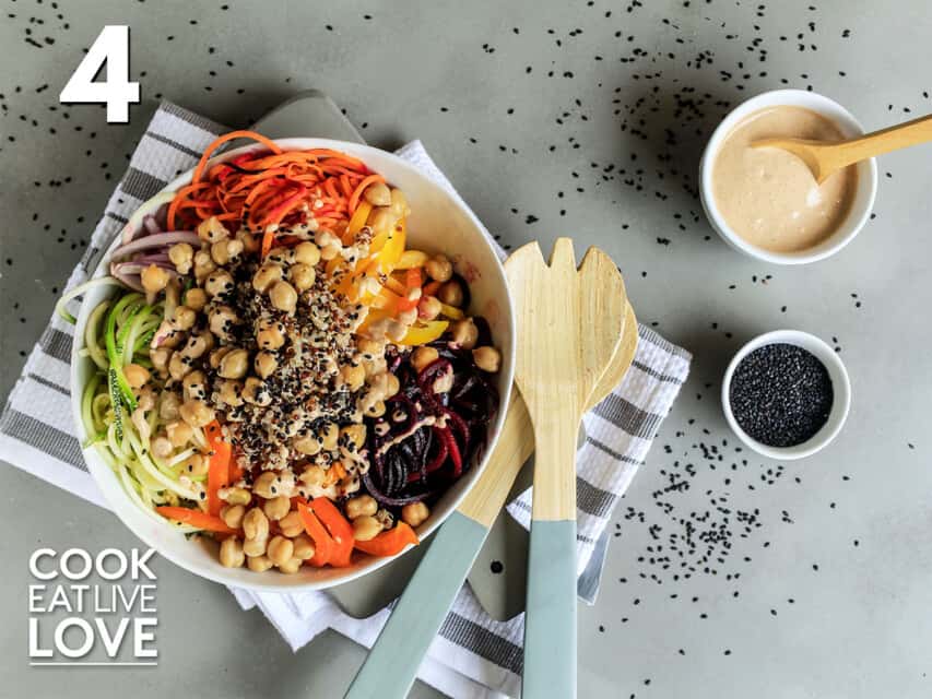 Spiralized Veggie Bowl with Tahini Yogurt Dressing - Cook Eat Live Love